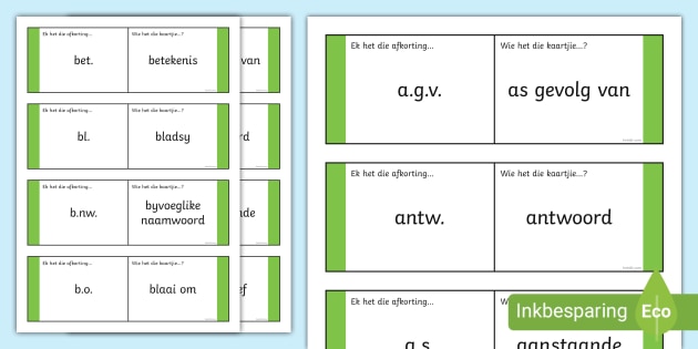 Afkortings Paskaartjies (teacher made)