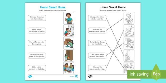 Home Sweet Home Sentence to Picture Matching Activity