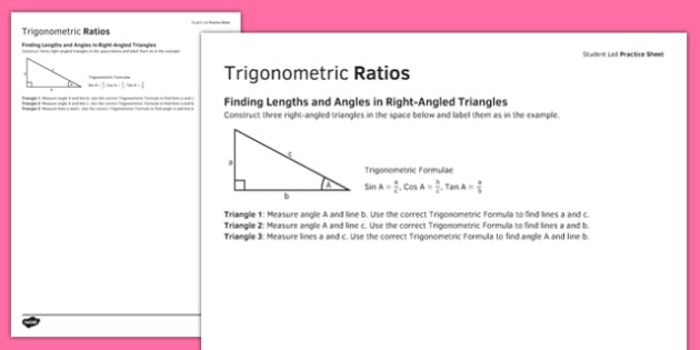 Student Led Practice Sheet Trigonometric Ratios