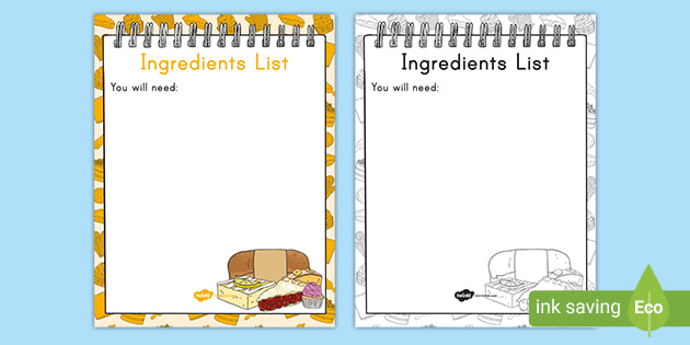 Bakery Dramatic Play Ingredients List (teacher made)