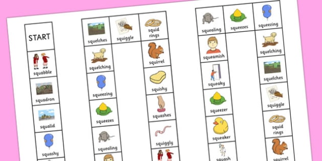 Two Syllable SQU Board Game (teacher made)