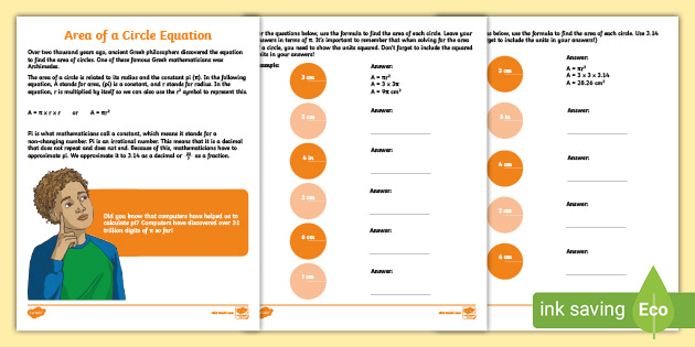Area of a Circle Equation Activity | Math Resource | Twinkl