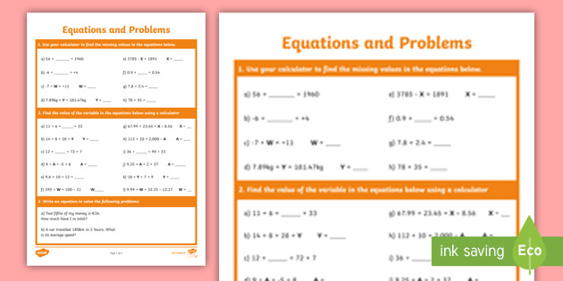 Equations and Problems Worksheet (teacher made)