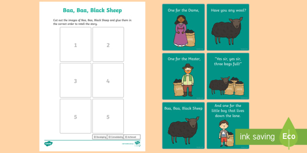 * NEW * Baa Baa Black Sheep Cut and Paste Sequencing Activity