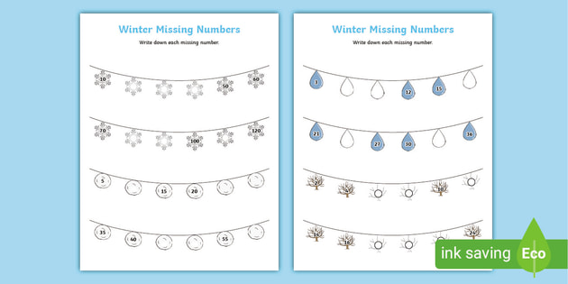 Winter Themed 2s, 3s, 5s and 10s Missing Number