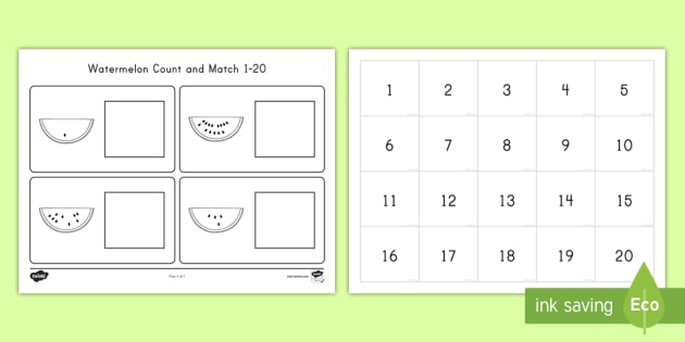 Watermelon Count and Match 1-20 Activity (teacher made)