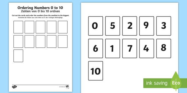 Ordering Numbers 0 to 10 Activity English/German