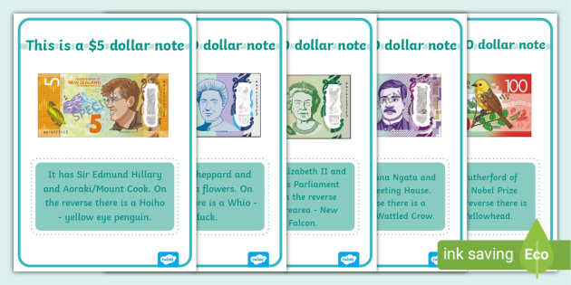 New Zealand Money Notes A4 Display Poster (teacher made)