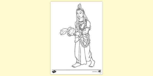 FREE! - Krishna Throwing Coloured Water Colouring Sheet