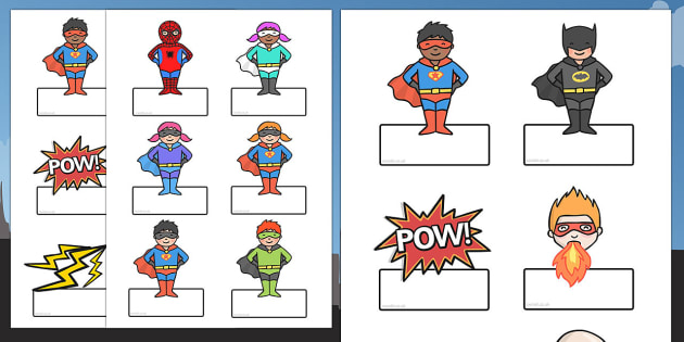 Editable Superhero Labels - editable, superhero themed, editable