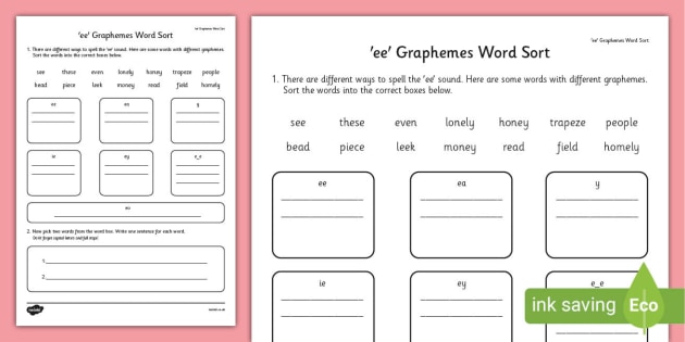 ee Graphemes Word Sort (teacher made)