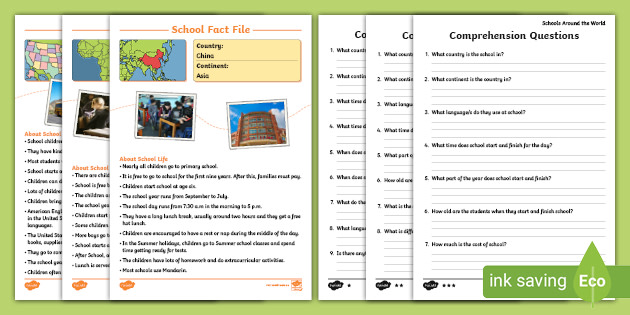 Comprehension Pack Schools Around the World