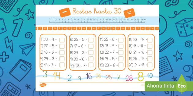 Hojas De Trabajo De Resta Twinkl 2060081 | Hoja De Trabajo Restas Con