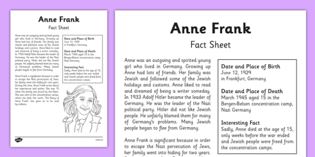 Anne Frank Significant Individual Fact Sheet (teacher made)