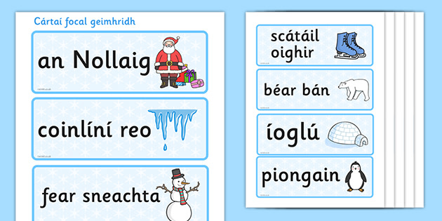 Winter as Gaeilge | Cartaí Focal | Geimhreadh | Twinkl