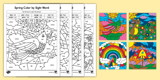 spring sight word coloring pages