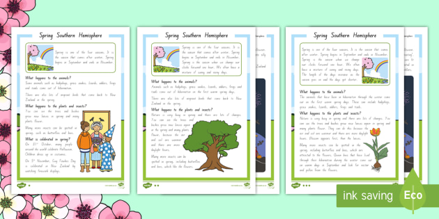 Spring Southern Hemisphere Differentiated Reading Comprehension Activity