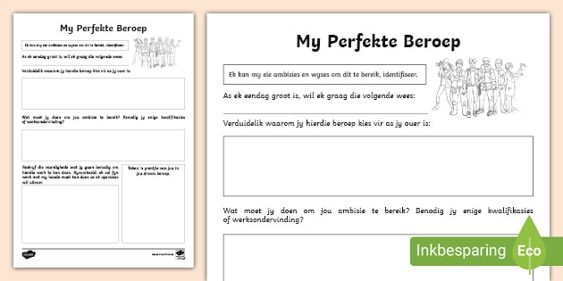 My Perfekte Beroep Skryfaktiwiteit