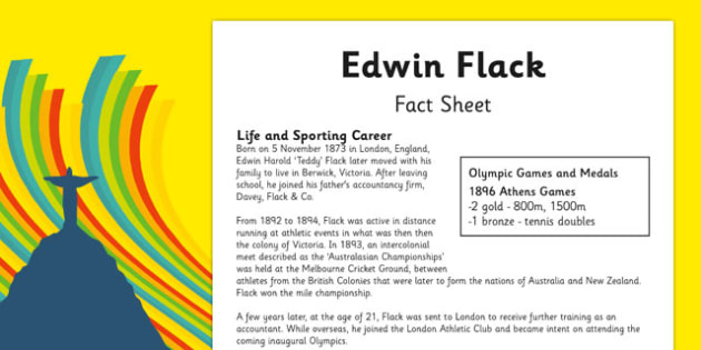 Australian Olympic Athletes Fact Sheet Edwin Flack