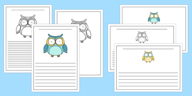 Cute Owl Themed Writing Frames Black and White