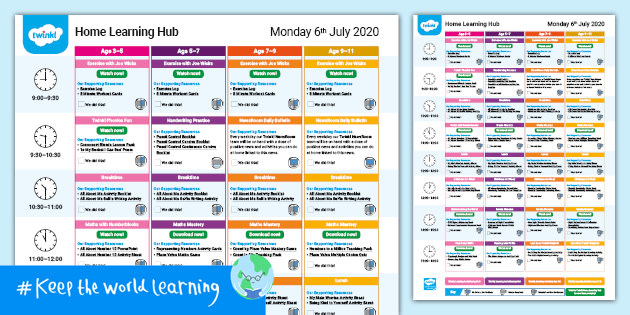 Home Learning Hub Daily Plan Monday 6th July (teacher made)