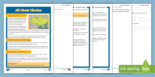 KS2 Ukraine Differentiated Reading Comprehension Activity