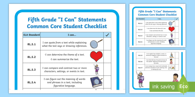 Fifth Grade I Can Statements Common Core Student Checklist Large Posters
