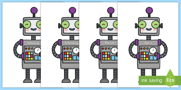 FREE! - Months of the Year on Robots (teacher made)