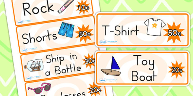 Seaside Souvenir Shop Role Play Price Labels (teacher made)