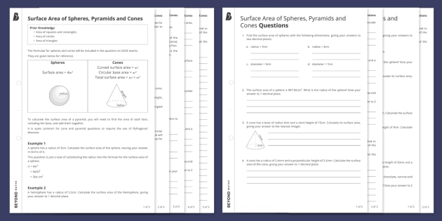 Surface Area And Volume Of Spheres Worksheet Area Of Sphere (Total