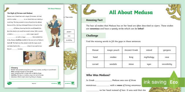 Cloze Procedure About Medusa Activity Sheet (Teacher-Made)