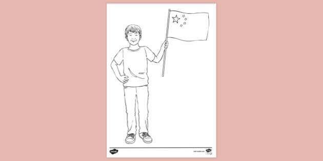 FREE! - Boy With Chinese Flag Colouring | Colouring Sheets