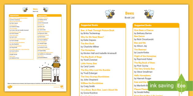 Bees Book List (teacher made)