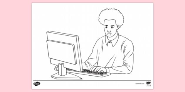 FREE! - Student Working on Computer Colouring | Colouring Sheets