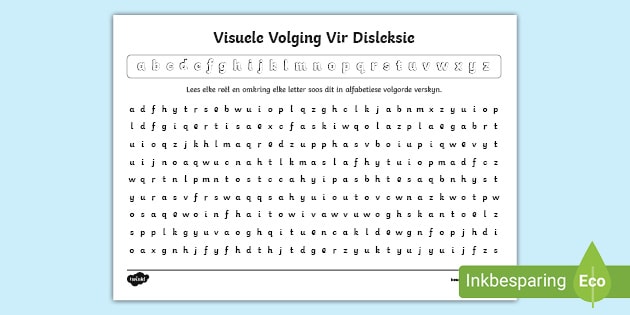 Visuele Volging Bladsy Vir Disleksie (teacher made)
