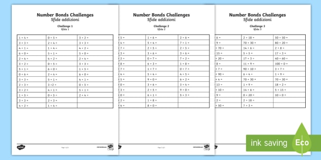 Number Bond Challenge Worksheet / Worksheet English/Italian
