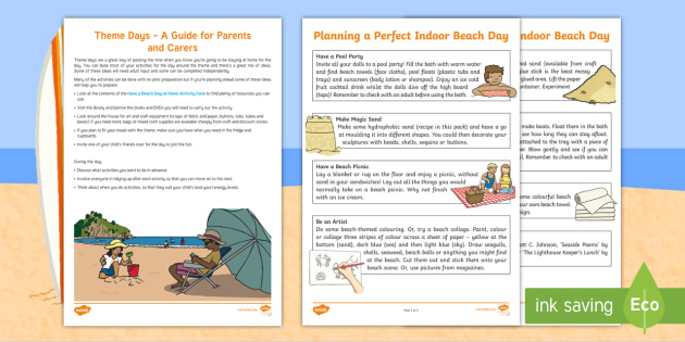 Beach Day Worksheet / Worksheet - days in, home, family, parents, seaside