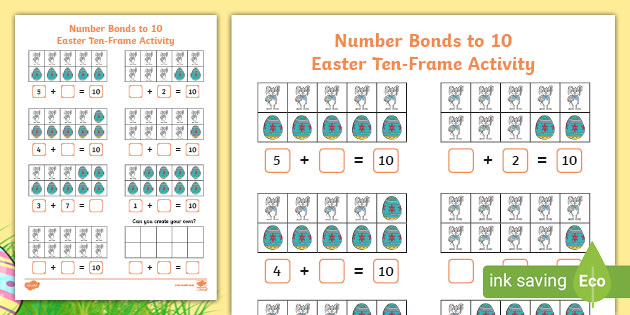 👉 Number Bonds to 10 Easter Ten-Frame Activity
