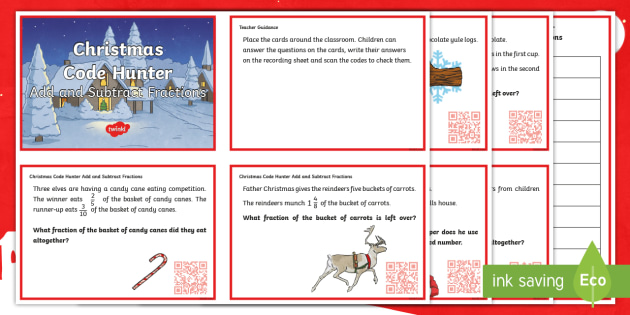UKS2 Add and Subtract Fractions Christmas QR Challenge Cards