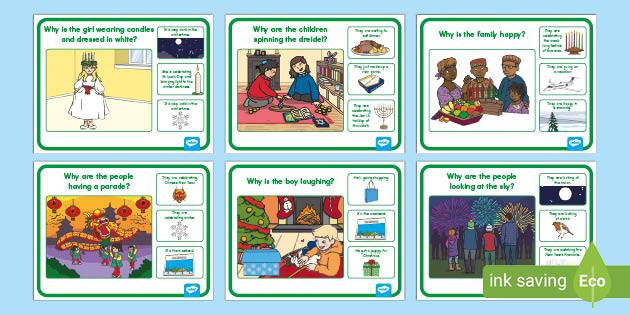 Winter Holidays Cause and Effect Scene and Question Cards