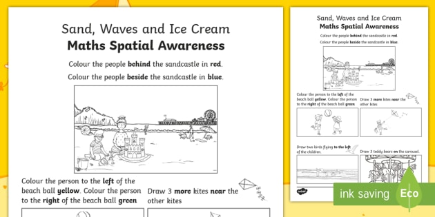 Sand, Waves and Ice Cream Spatial Awareness Worksheet / Worksheet