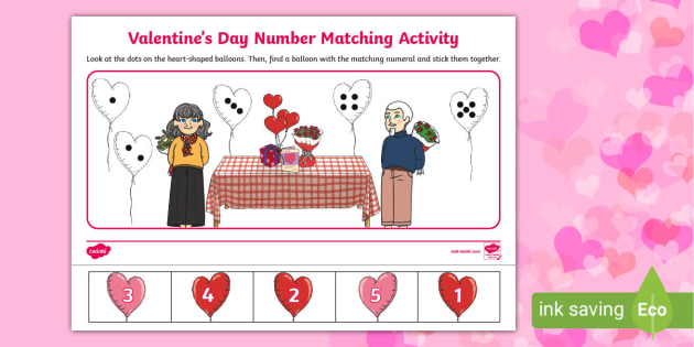 👉 Valentine's Day 1-5 Number Matching Activity