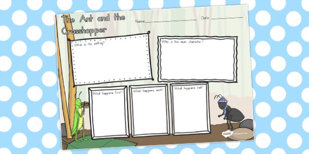 The Ant and the Grasshopper Story Review Writing Frame - frames