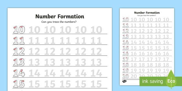 Number Formation 10 to 20 Worksheet