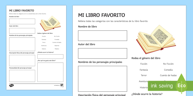 My Favourite Book Worksheet / Worksheet Spanish