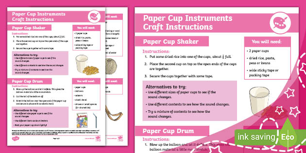 Paper Cup Instruments Craft Instructions (teacher made)