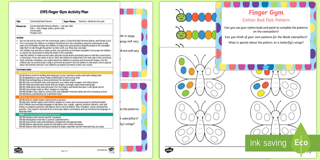 Eyfs Cotton Bud Dab Patterns Finger Gym Plan And Resource Pack