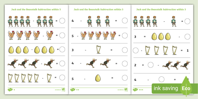 Jack and the Beanstalk Subtraction within 5 Activity Sheets