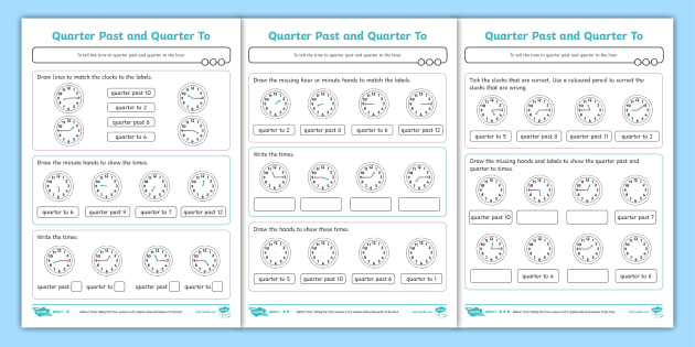 👉 Differentiated Time Quarter Past and Quarter To Maths Activity Sheets