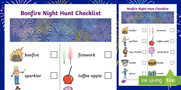 Bonfire Night Hunt Checklist (teacher made)